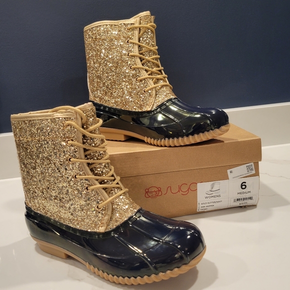 Sugar | Shoes | New Rain Boots Sugar Blue Gold Glitter Size 6 Brand New ...